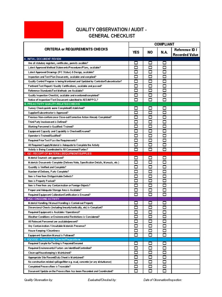 General Quality Checklist in Construction | PDF | Specification (Technical Standard) | Business