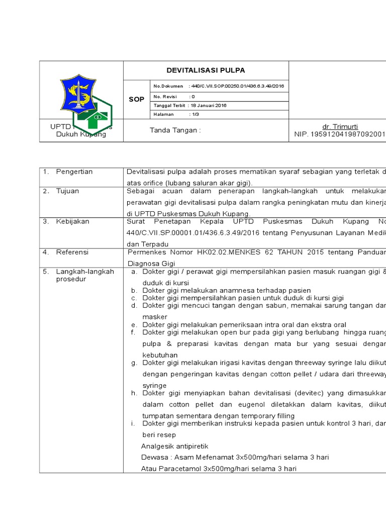 Devitalisasi Pulpa | PDF