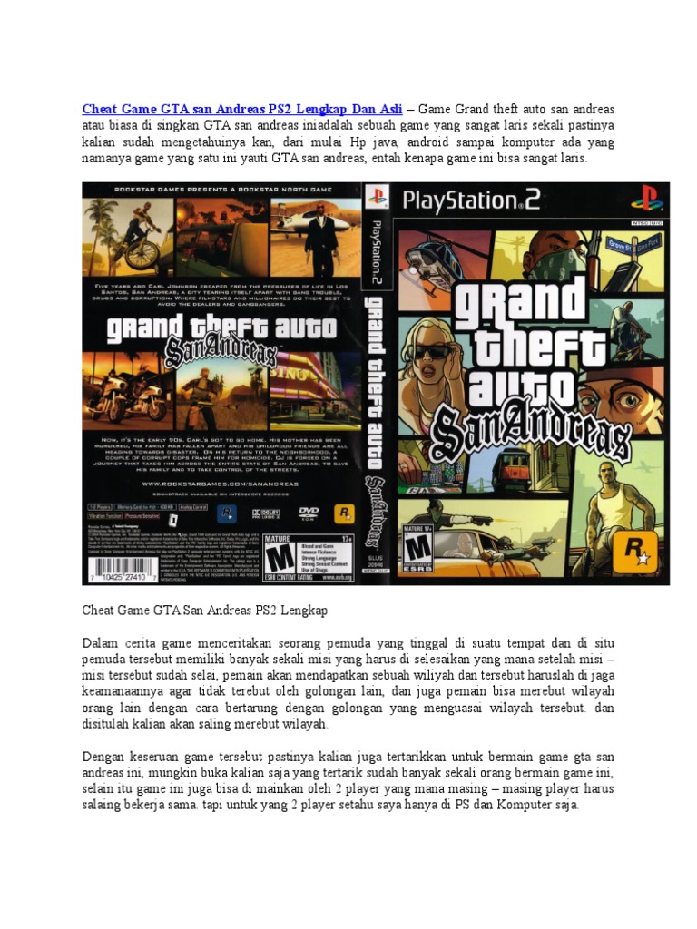 Cheat Game GTA San Andreas PS2 Lengkap Dan Asli | PDF