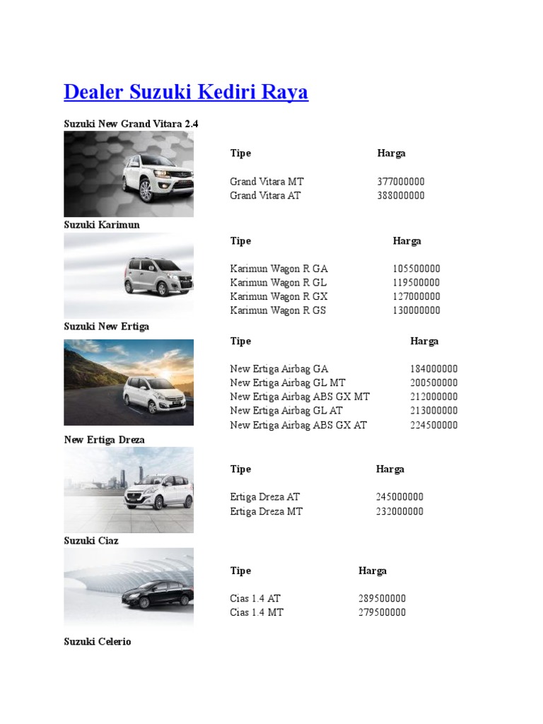 Suzuki Kediri Price List 2016 | PDF | Technology & Engineering