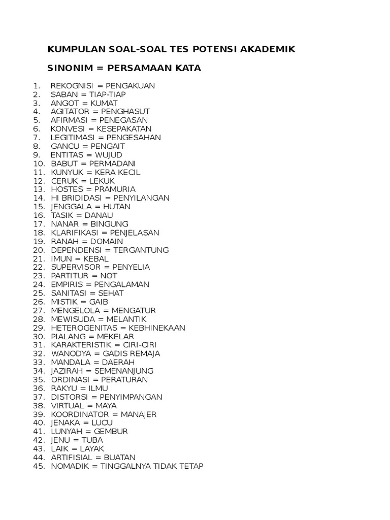 Kumpulan Sinonim and Antonim | PDF