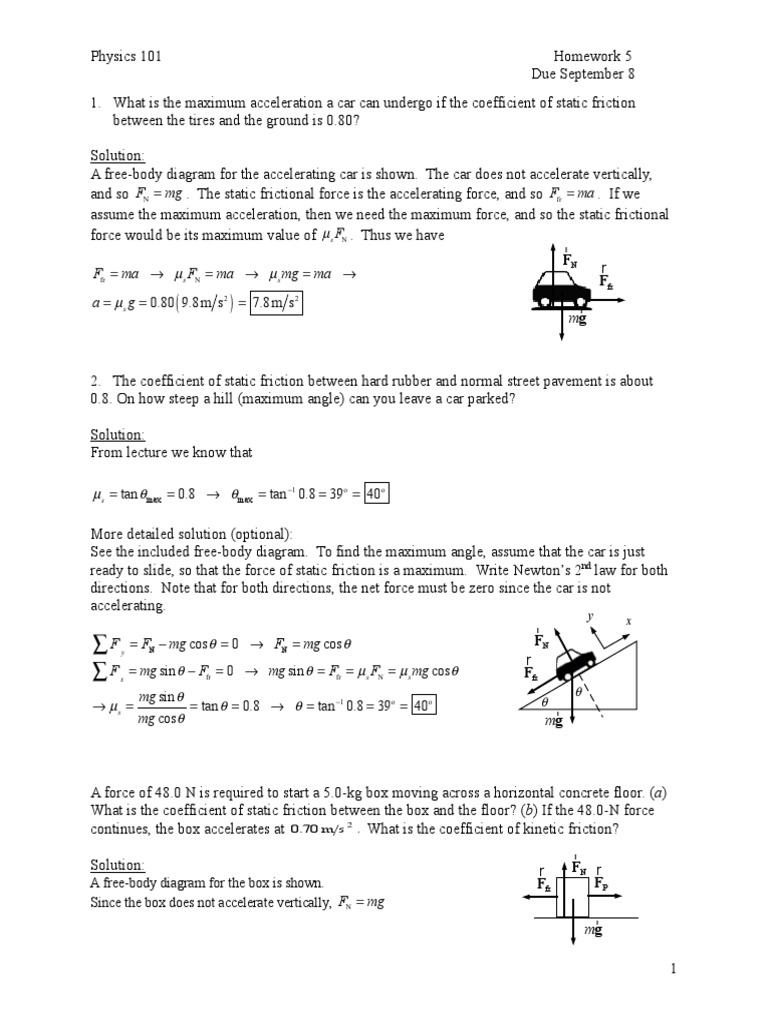 Hw05 Solutions | PDF | Friction | Force