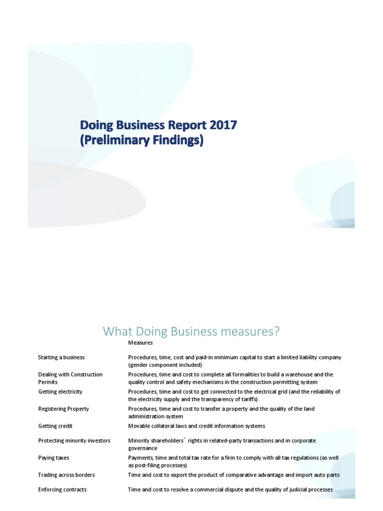 Doing Business Report 2017 (Preliminary Findings) | PDF | Business ...