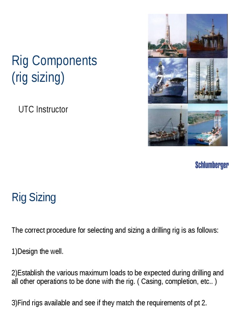 Rig Components (Rig Sizing) : UTC Instructor | PDF | Drilling Rig | Pump