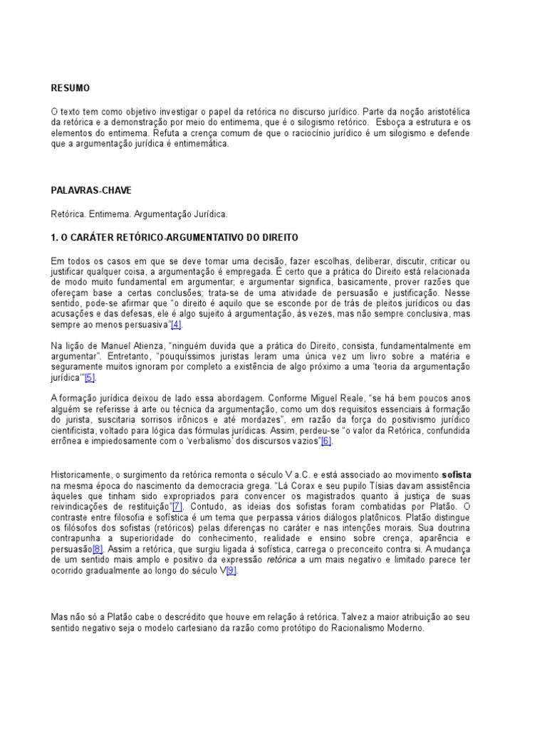 Retórica e Entimema no Discurso Jurídico | PDF | Argumento | Retórica