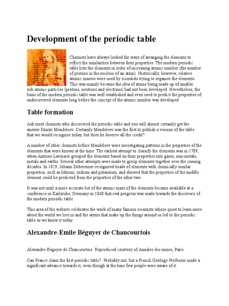 Development of The Periodic Table | PDF | Periodic Table | Chemical ...