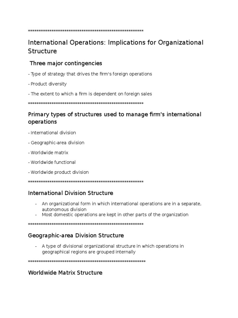 International Operations: Implications For Organizational Structure | PDF