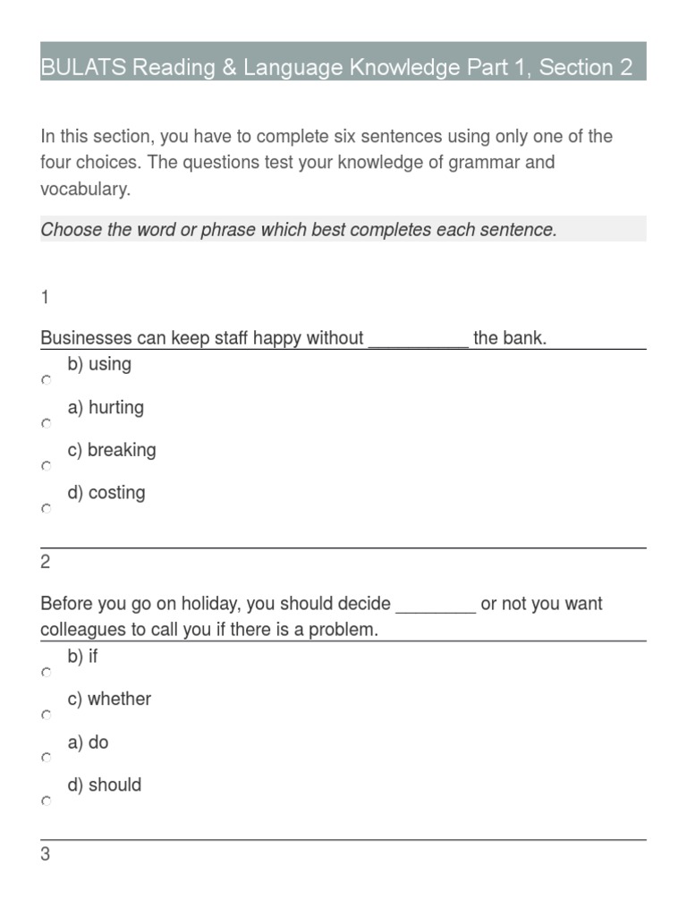 BULATS Reading Part 1 Section 2 | PDF