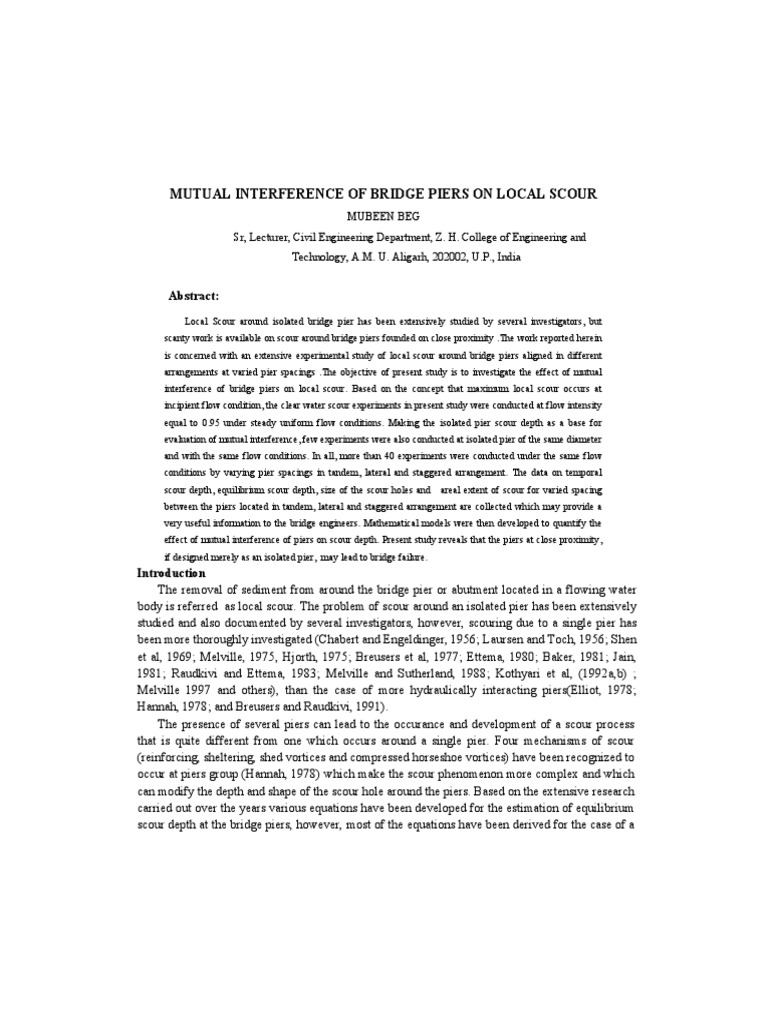 Bridge Pier Scour: Mutual Interference Study | PDF | Civil Engineering ...