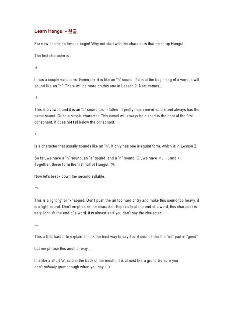 Learn Hangul PDF | PDF | Consonant | Syllable