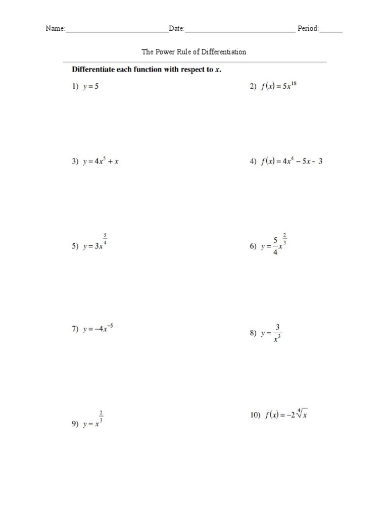 The Power Rule of Differentiationwksht | PDF