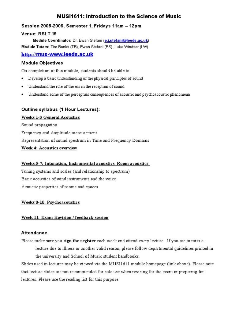 Mus-Www - Leeds.ac - Uk: MUSI1611: Introduction To The Science of Music ...
