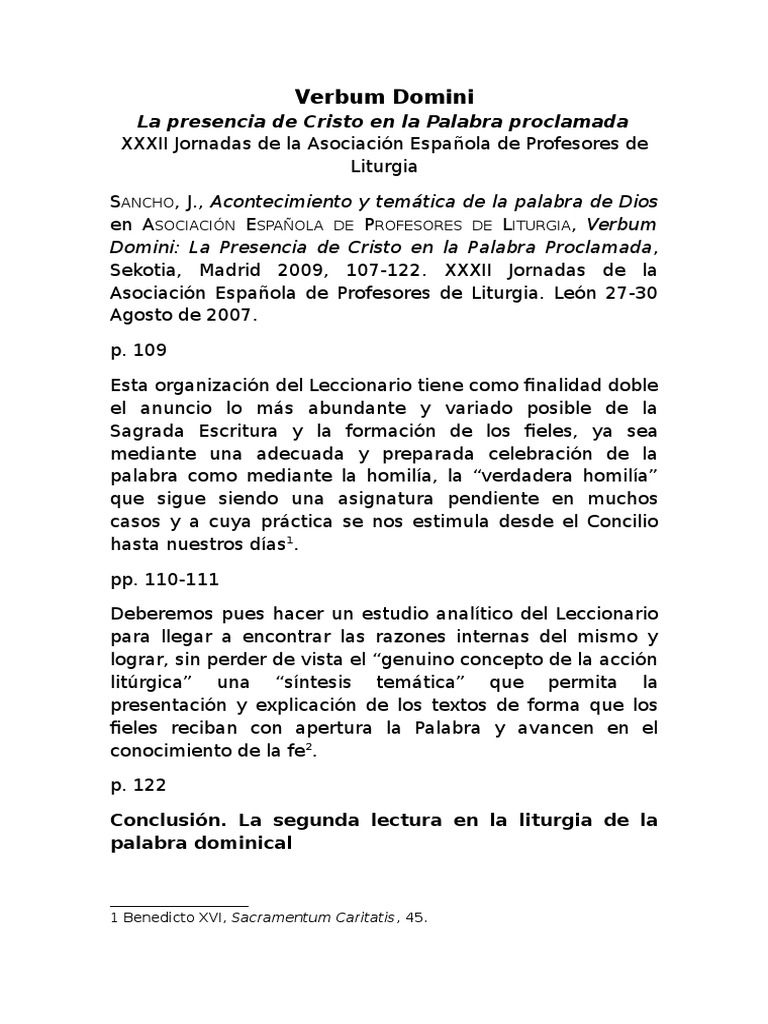 Verbum Domini | PDF | Papa Benedicto Xvi | Papa