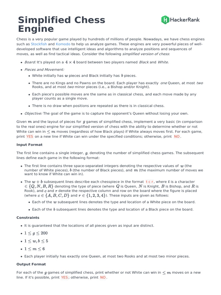 Simplified Chess Engine Analysis | PDF | Chess | Competitive Games