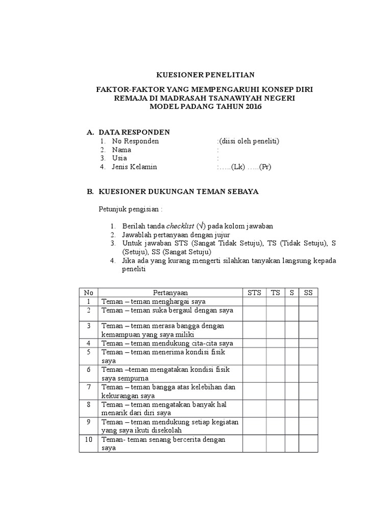 Kuesioner Dukungan Teman Sebaya