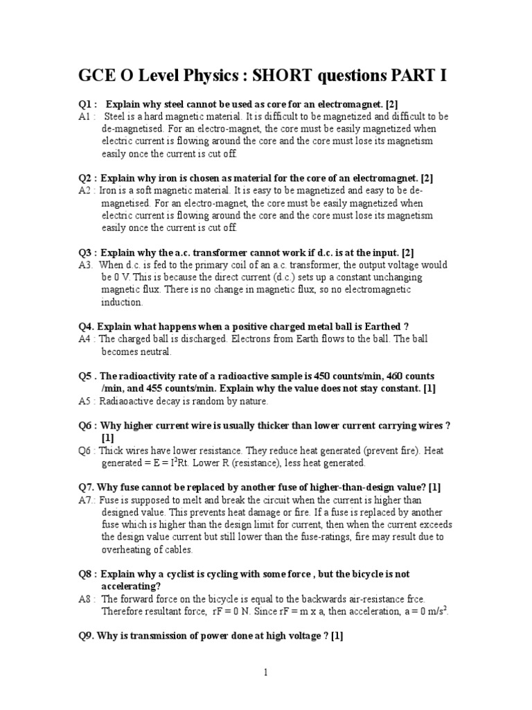 O Level Physics Questions | PDF | Electromagnetic Induction | Waves