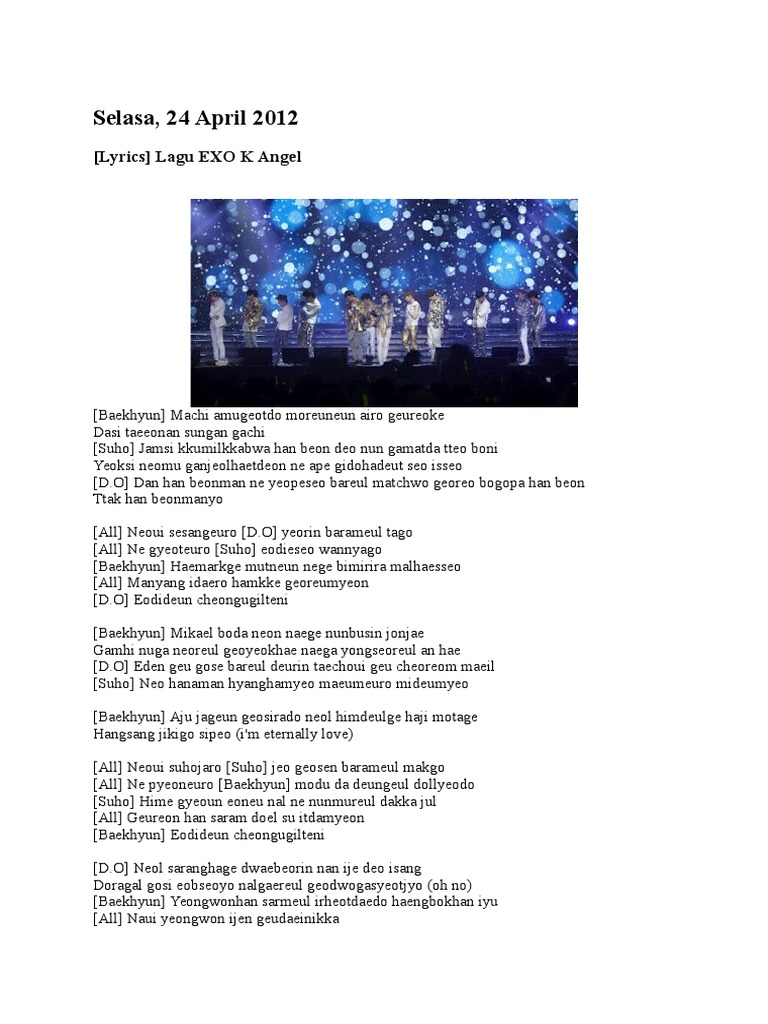 Selasa, 24 April 2012: (Lyrics) Lagu EXO K Angel | PDF | Language Arts ...