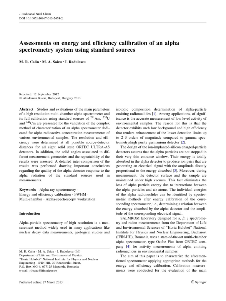 Assessments On Energy and Efficiency Calibration of An Alpha ...
