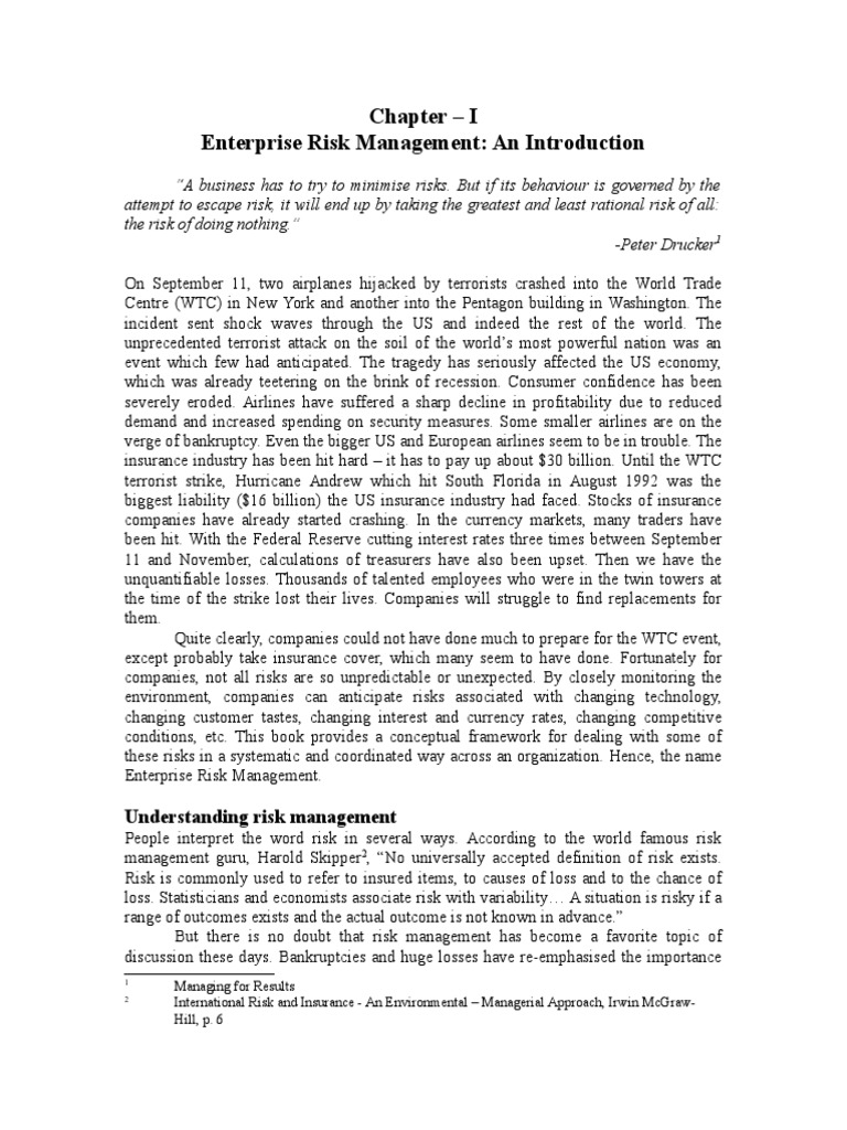 Chapter - I Enterprise Risk Management: An Introduction | Download Free ...