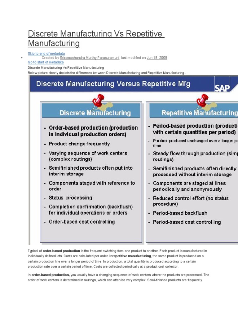 Difference Between Discrete & Repetitive Manufacturing | Metadata ...