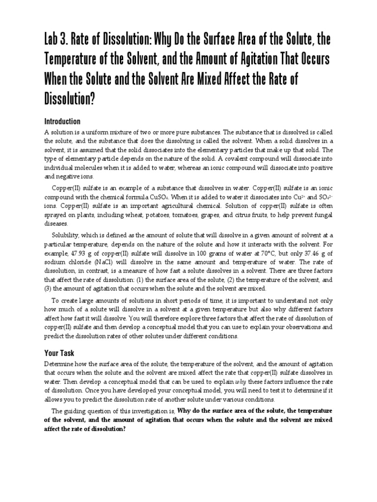 Rate of Dissolution | PDF | Dissolution (Chemistry) | Solution