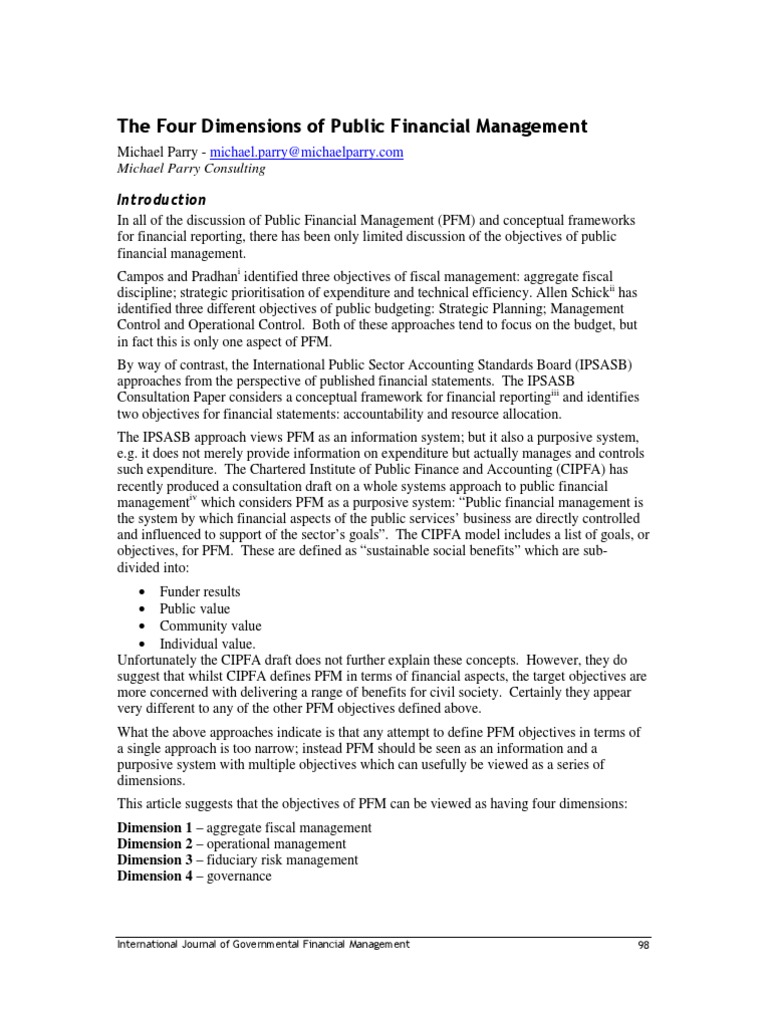 The Four Dimensions of Public Financial Management | PDF | Governance ...