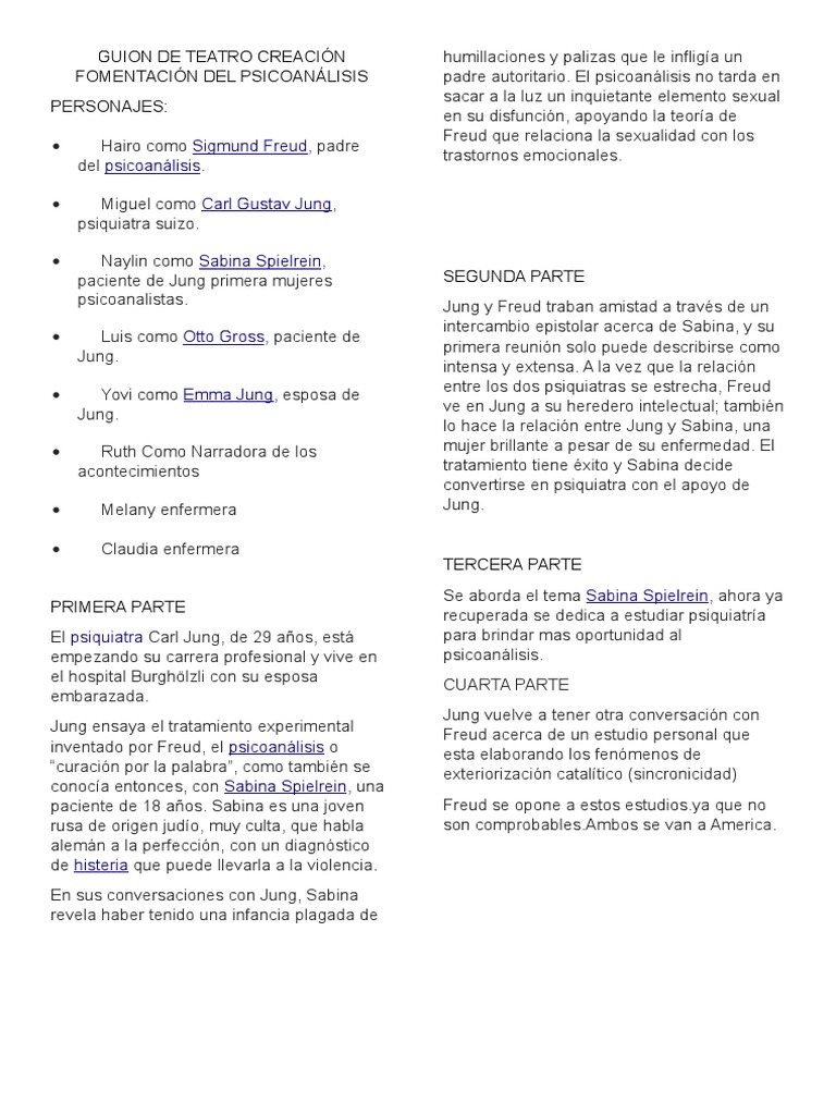Guion de Teatro Creación Fomentación Del Psicoanálisis | PDF ...