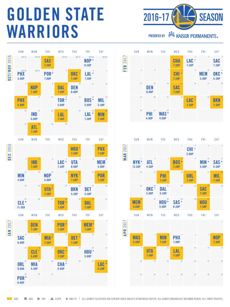 GSW Schedule 1617 Print | PDF