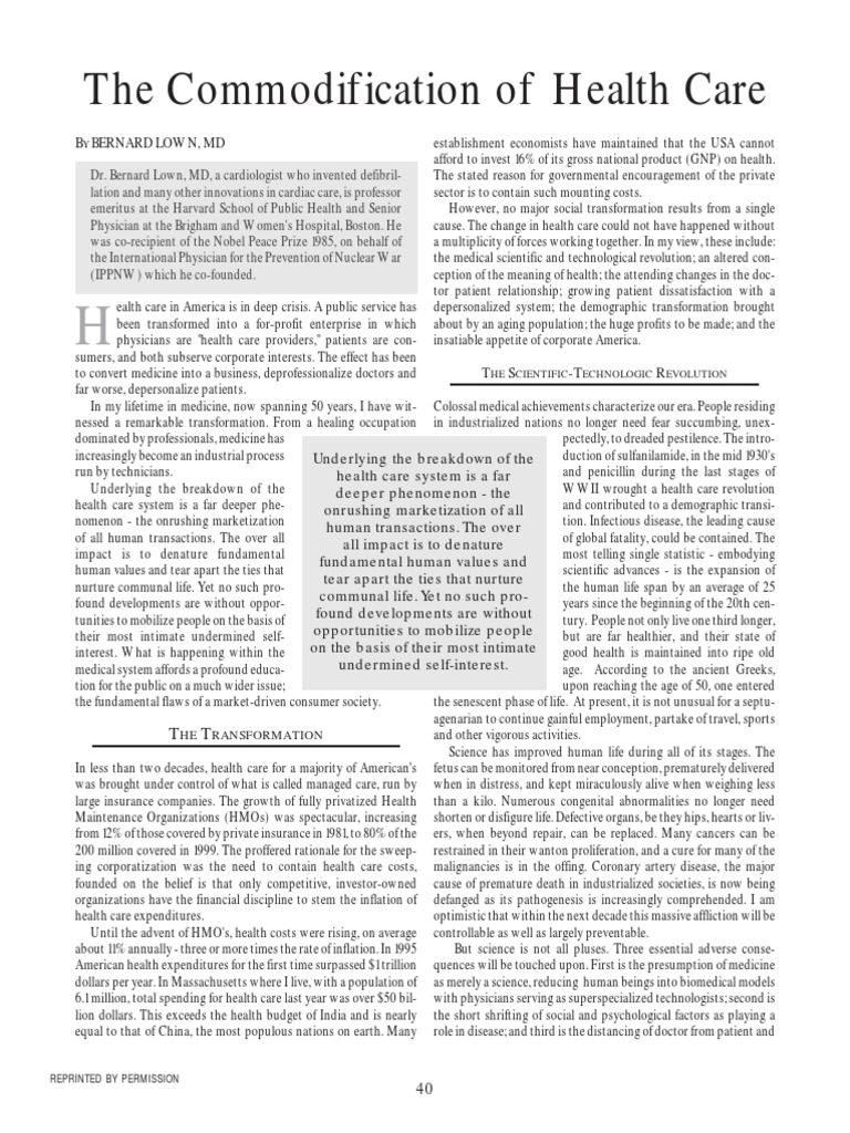 Commodification of Health Care | PDF | Physician | Medicine
