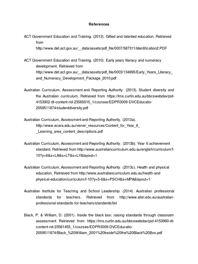 reference list final pdf | Educational Assessment | Curriculum