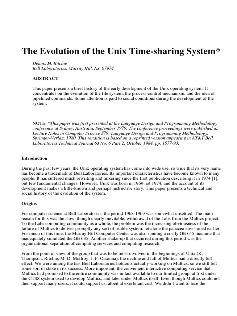 The Evolution of The Unix Time-Sharing System | PDF