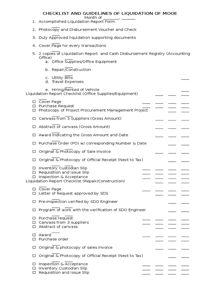 Guidelines and Checklist for Liquidating Maintenance and Other ...