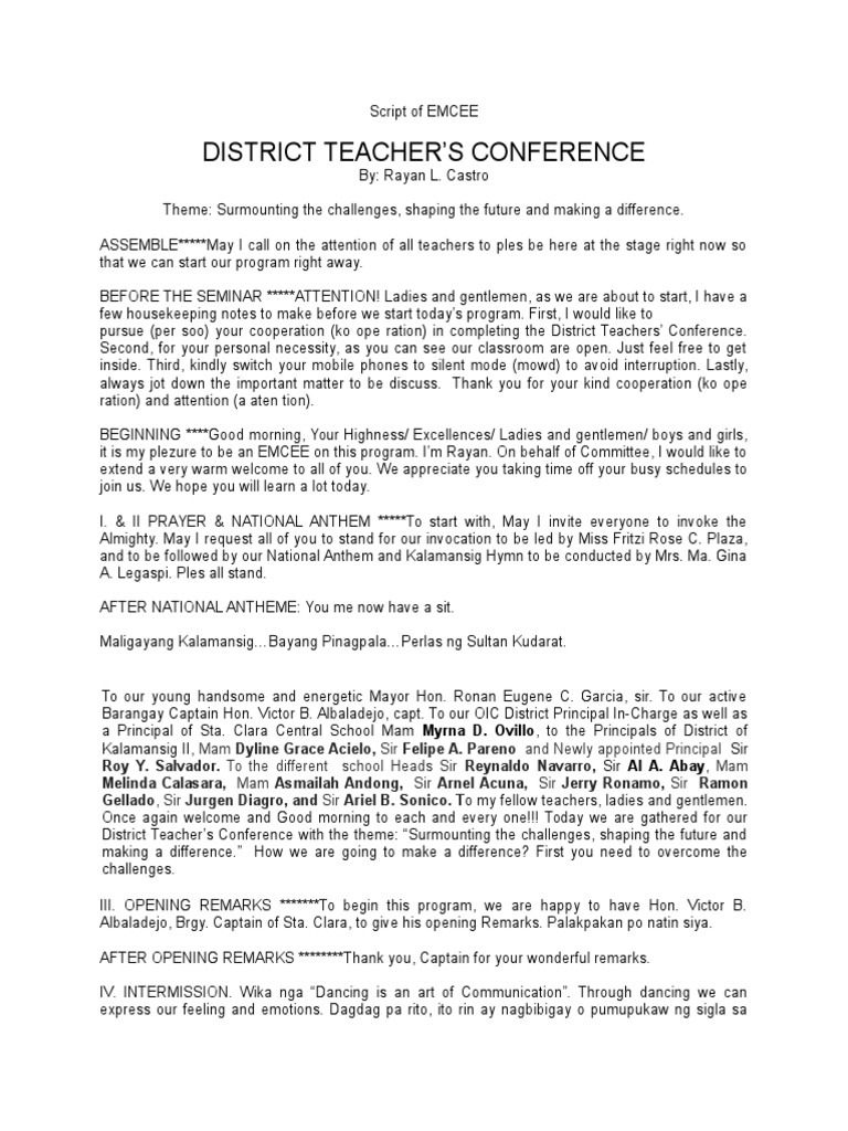 Emcee Script | PDF | Religion And Belief