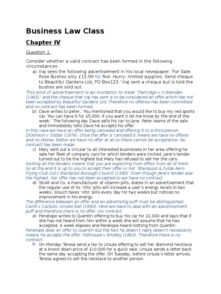 Business Law Class | Offer And Acceptance | Business | Free 30-day ...