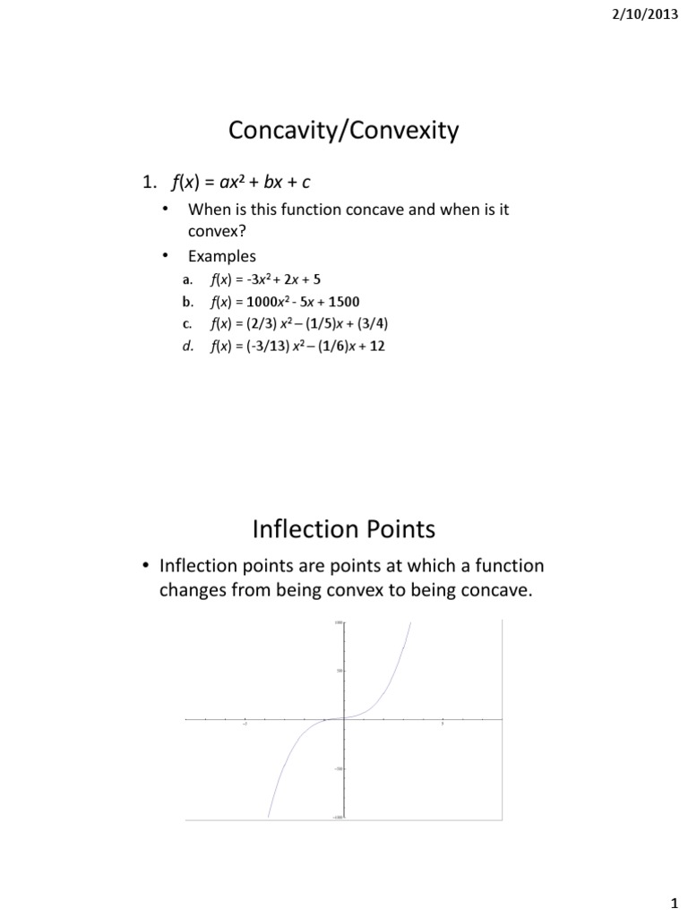 Concavity/Convexity: 1. F (X) Ax + BX + C | PDF