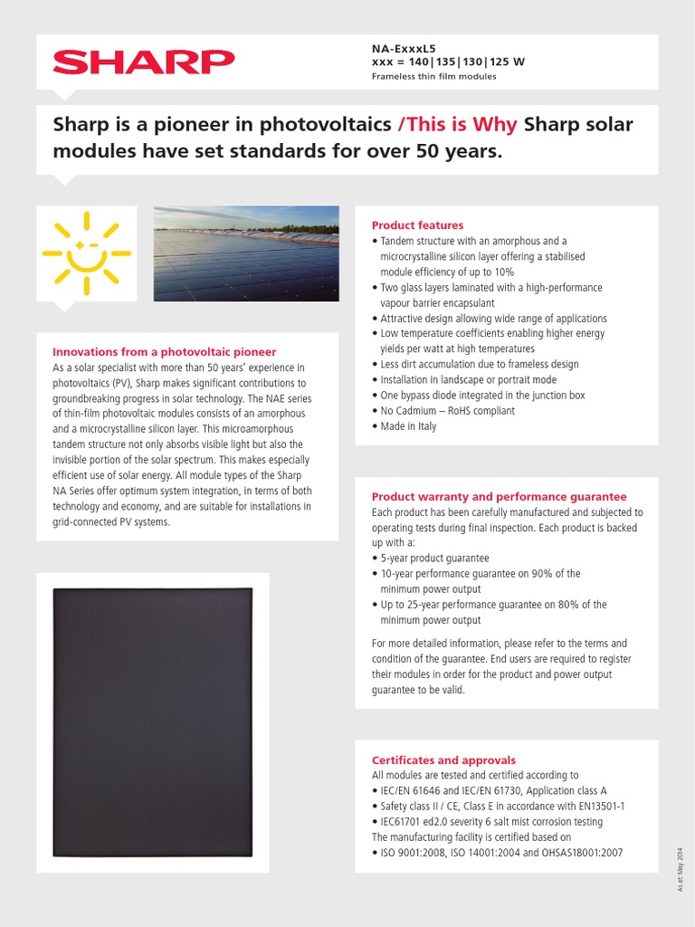 Sharp Is A Pioneer in Photovoltaics Sharp Solar Modules Have Set ...