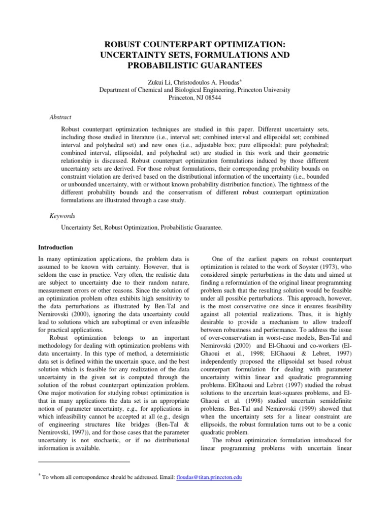 Robust Counterpart | PDF | Linear Programming | Mathematical Optimization Robust Counterpart | PDF | Linear Programming | Mathematical Optimization