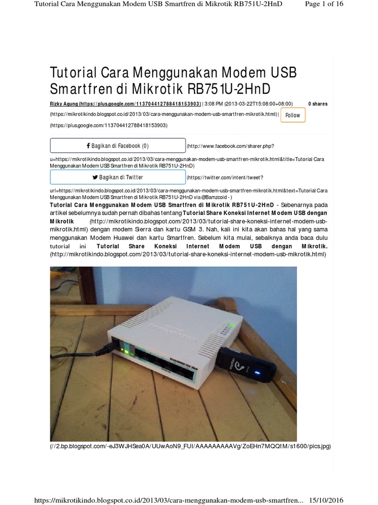 Tutorial Cara Menggunakan Modem USB Smartfren Di Mikrotik RB751U-2HnD | PDF