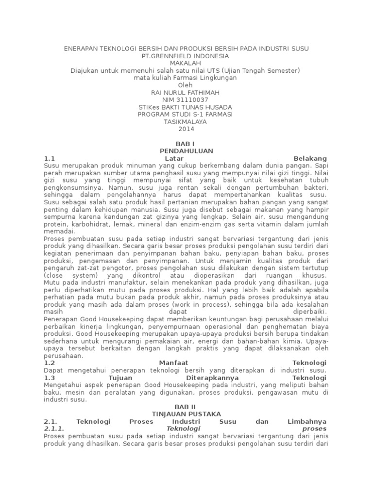 Teknologi Bersih Di Industri Susu Pdf