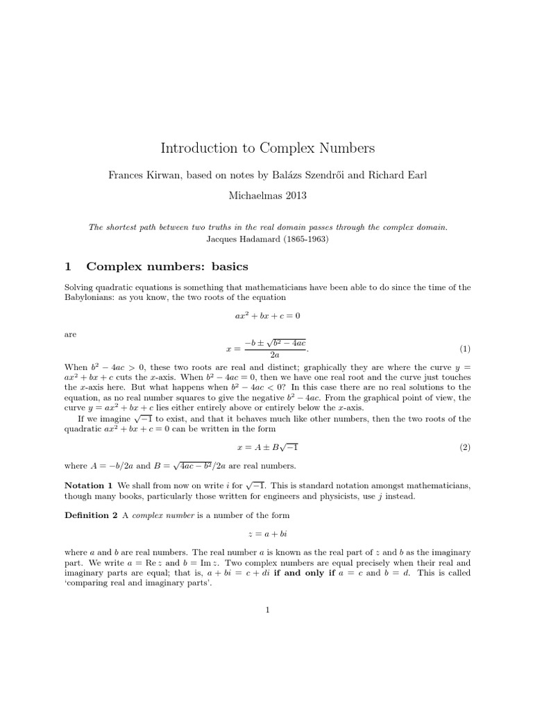 Complex Numbers | PDF | Complex Number | Quadratic Equation