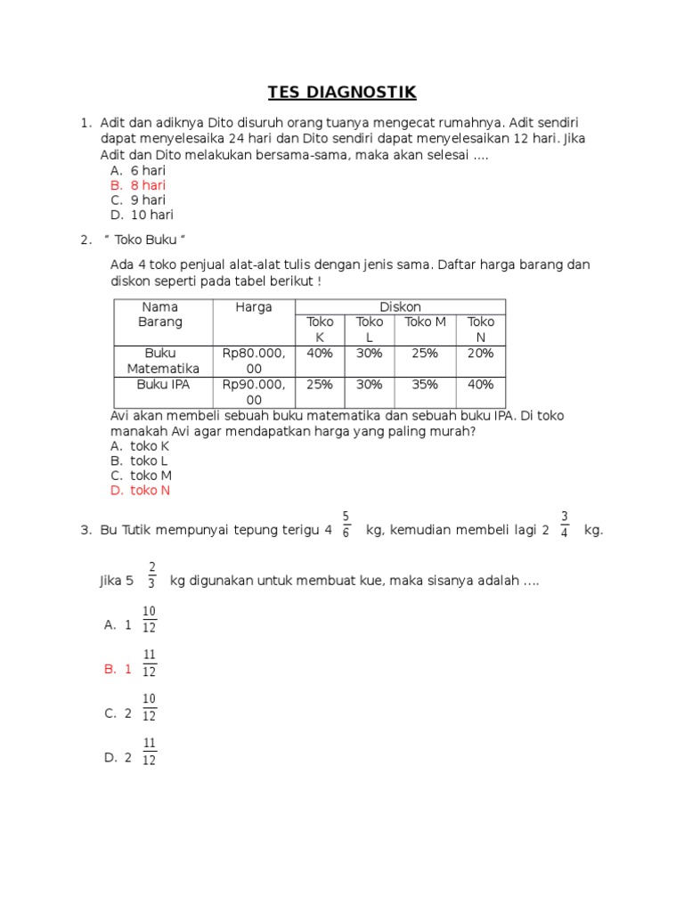 Soal Tes Diagnostik | PDF | Metode & Bahan Ajar | Griya & Taman