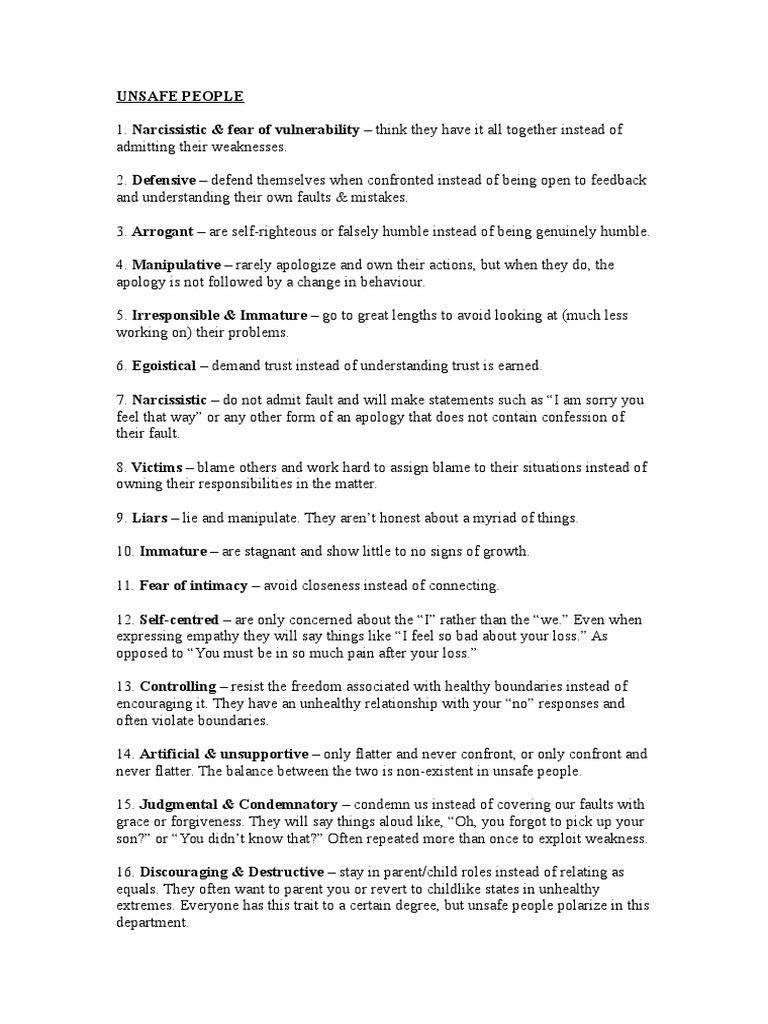 Unsafe Vs Safe People | PDF | Trust (Emotion) | Metaphysics Of Mind
