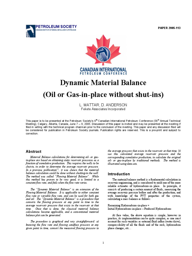 Dynamic Material Balance Pper Ihs | PDF | Petroleum Reservoir | Fluid ...