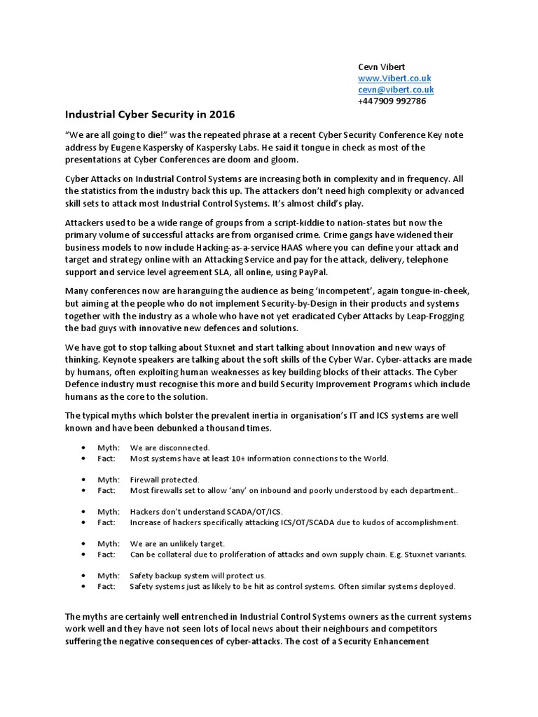 Industrial Cyber Security in 2016 | PDF | Cyber Attack | Computer Security