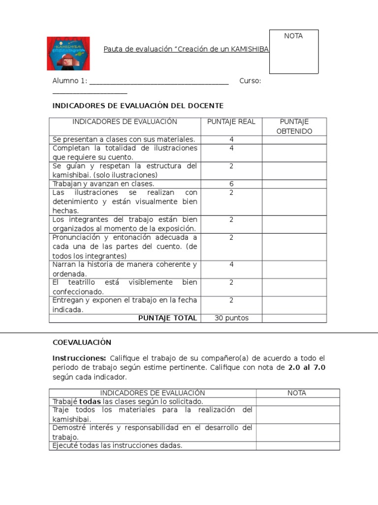 Pauta de Evaluacion Trabajo Practico Creacion KAMISHIBAI | PDF | Arte