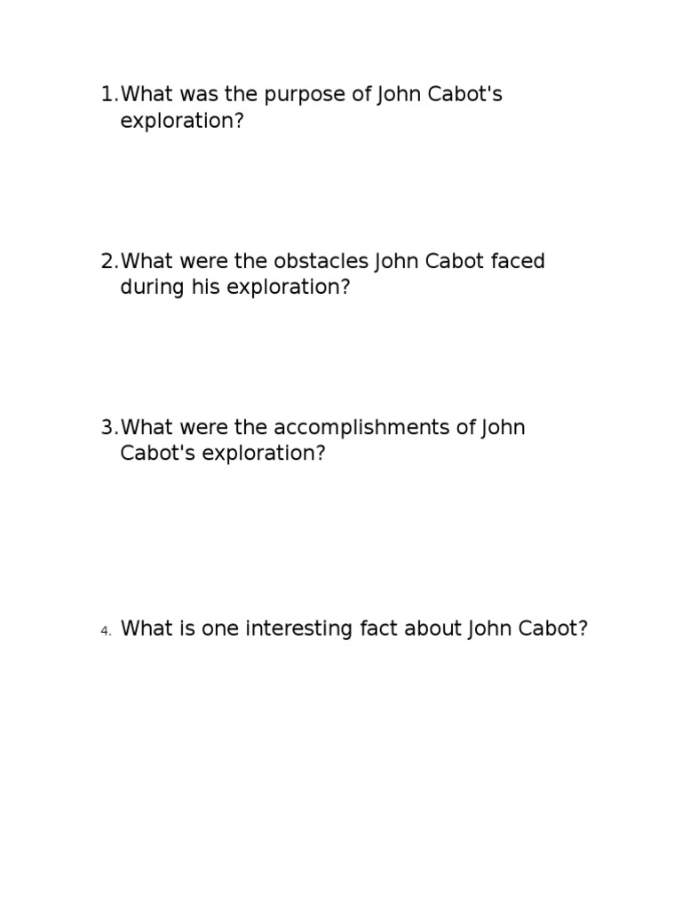 What Was The Purpose of John Cabot | PDF
