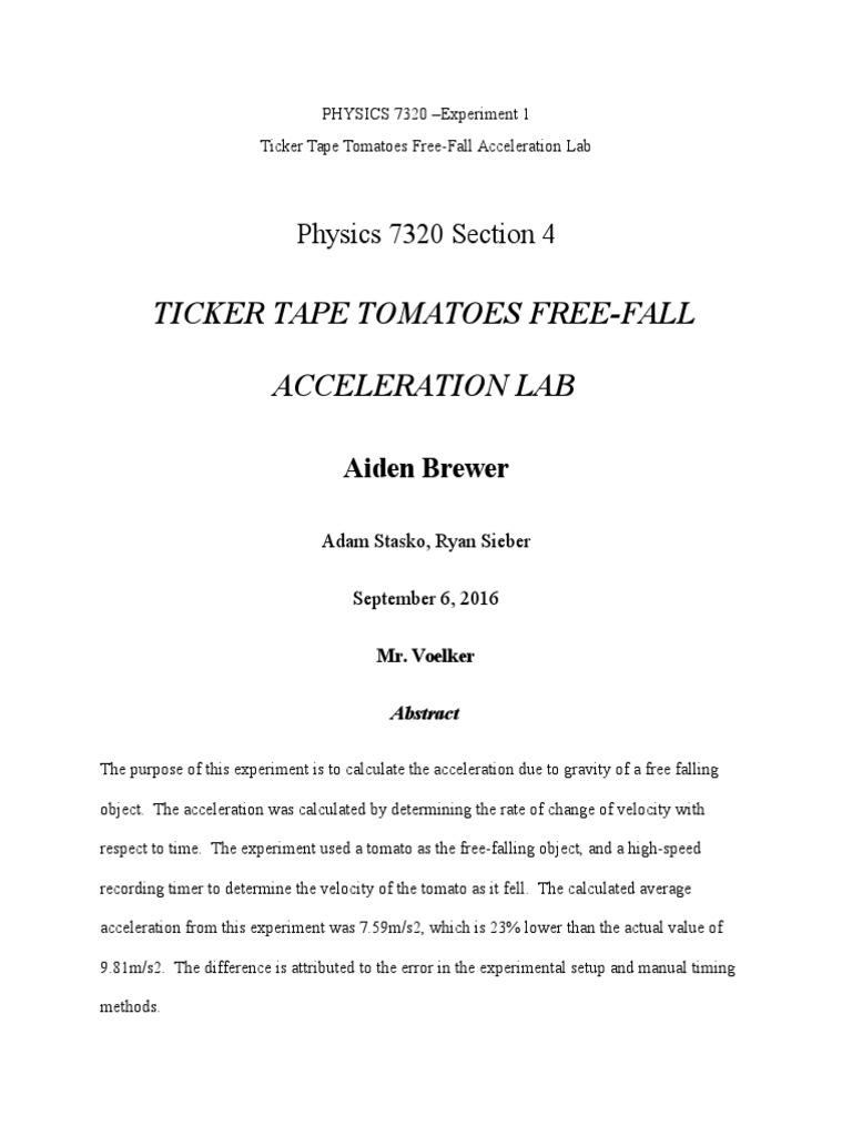 Physics Ticker Tape Tomatoes Lab | PDF | Acceleration | Velocity