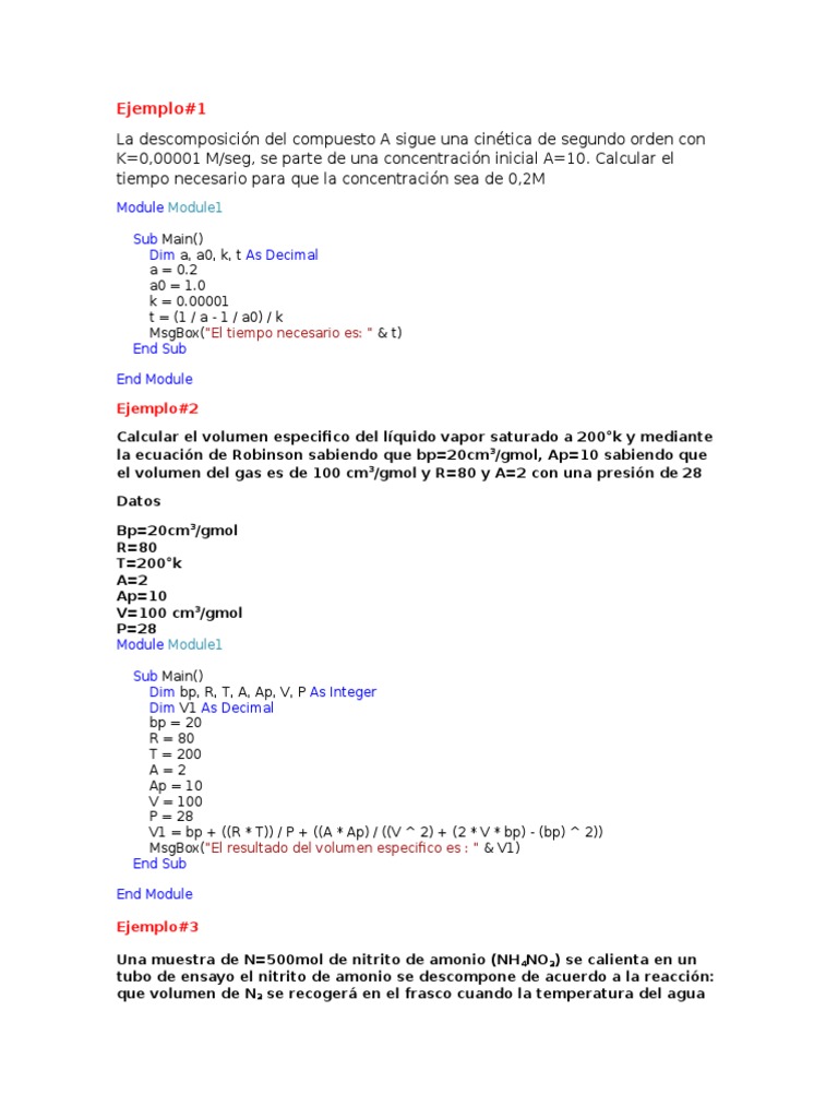 Ejemplo de Visual Basic | PDF | Ciencias fisicas | Química Física
