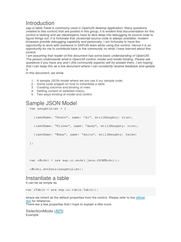 Understanding Sap Ui Table Table In 10 Minutes Pdf Array Data Structure Software