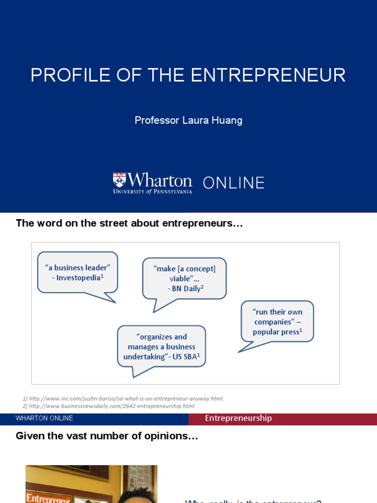 Profile of the Entrepreneur | Entrepreneurship | Psychology & Cognitive ...